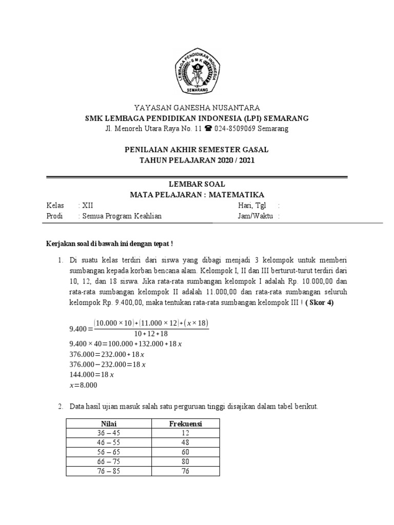 Pas Gasal MTK Kelas Xii | PDF