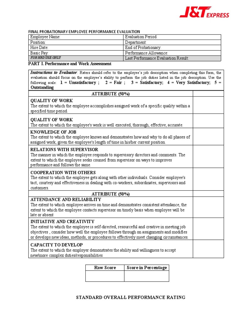 5th Month KPI Evaluation Form (Revised) | PDF | Performance Appraisal ...