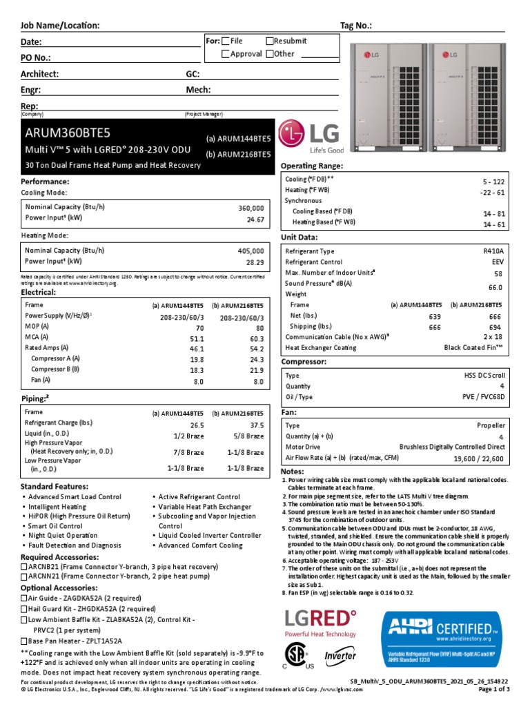 SB MultiV 5 ODU ARUM360BTE5 | PDF | Temperature | Heat Transfer