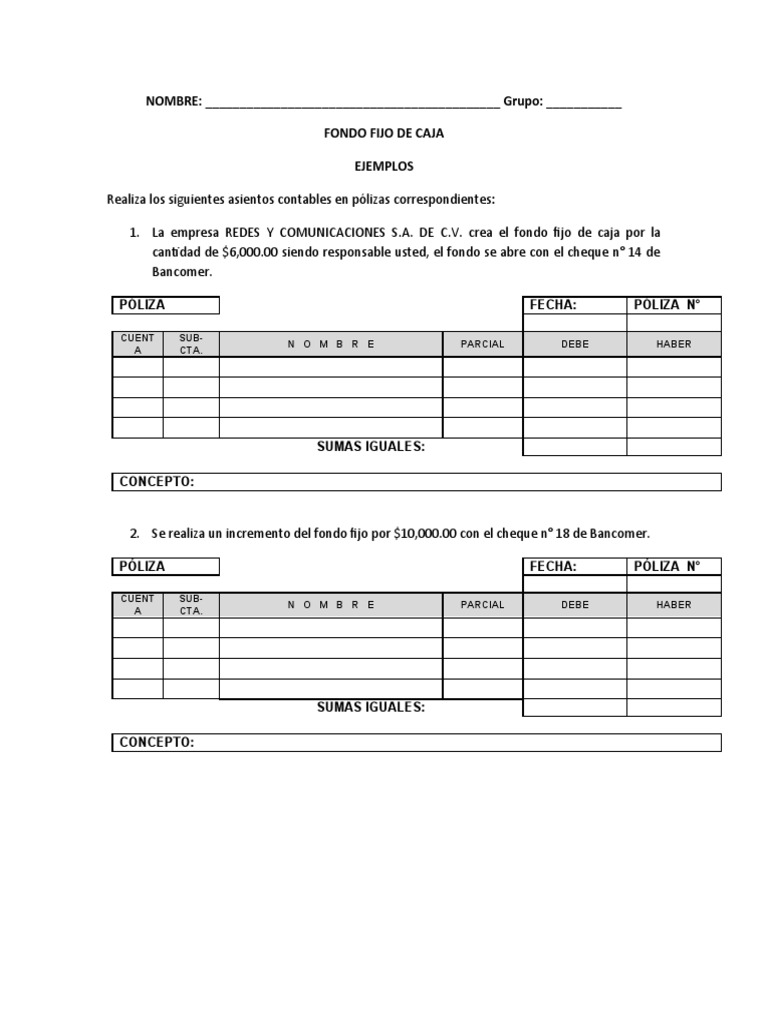 Practica Fondo Fijo de Caja Ejemplos | PDF | Economias