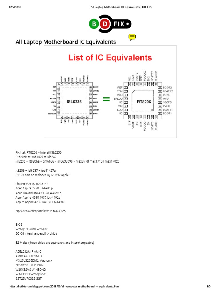 Laptop Motherboard IC Equivalents List | PDF | Video Game Platforms ...