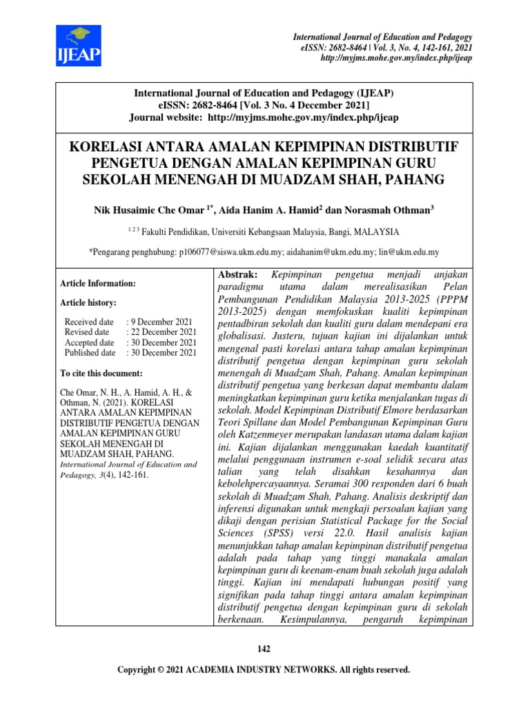 Korelasi Antara Amalan Kepimpinan Distributif Pengetua Dengan Amalan ...