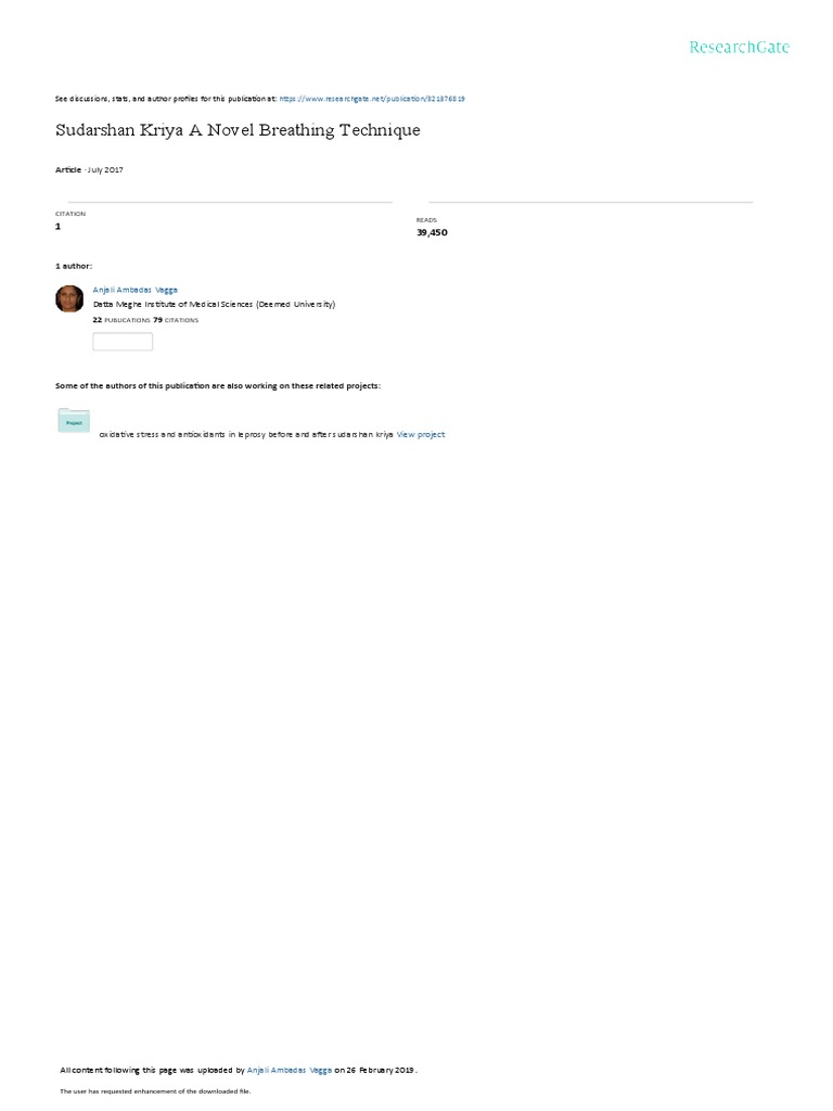 Sudarshan Kriya ANovel Breathing Technique 1 | PDF | Major Depressive ...