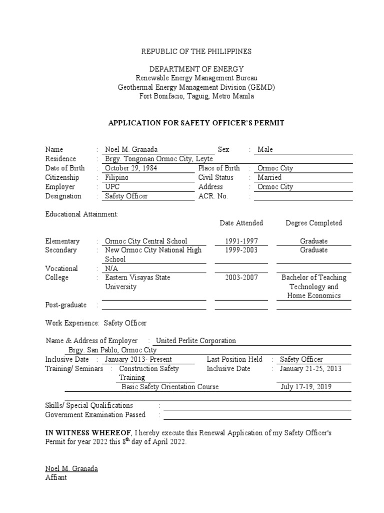 Safety Officer Permit Application 2022 | PDF | Educational Stages