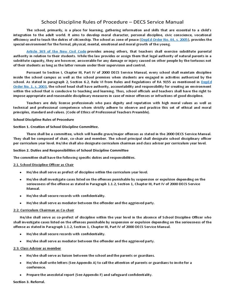School Discipline Rules of Procedure | PDF | Schools | Teachers