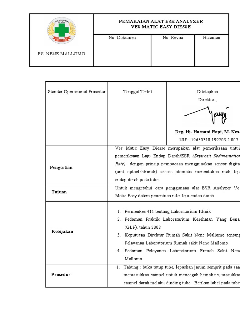 Standar Prosedur Operasional Ves Matic | PDF