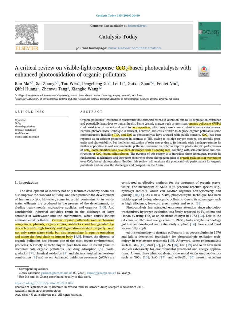 A Critical Review On Visible-Light-Response CeO2-based Photocatalysts ...