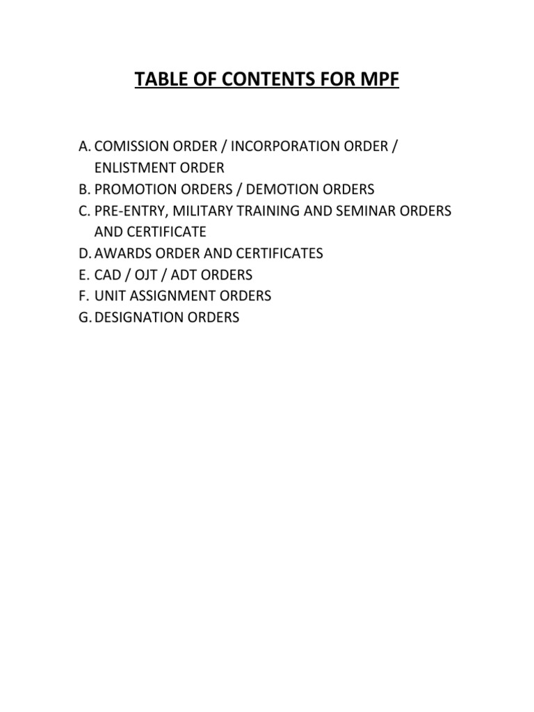 MPF Orders and Certificates Overview | PDF