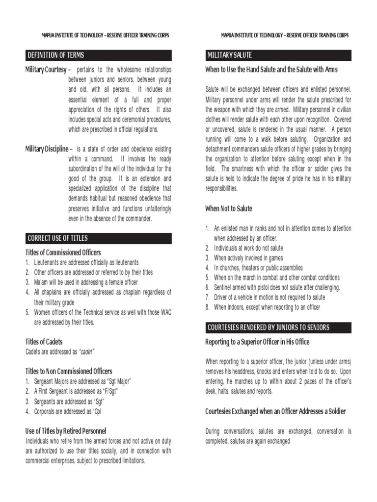Rotc - Student - Module - 1-MILITARY COURTESY AND DISCIPLINE | PDF ...