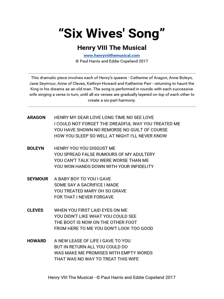 Six Wives Song Lyrics | PDF | Tudor England | House Of Dinefwr
