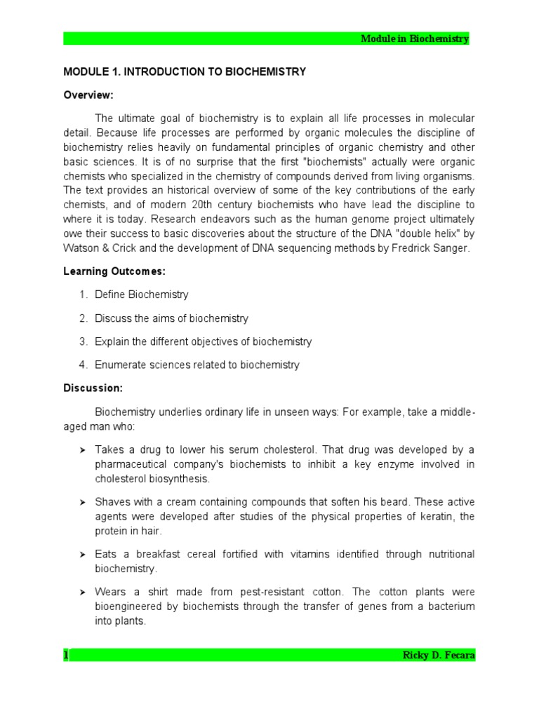 Biochemistry - Module 1 | PDF | Biochemistry | Chemistry