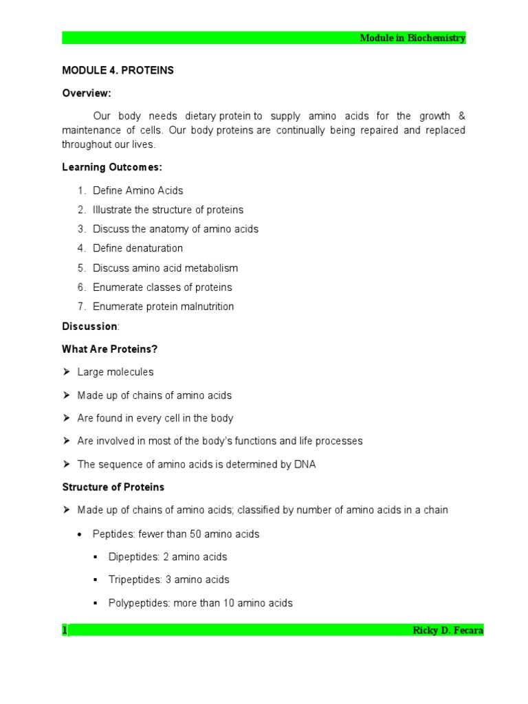Biochemistry - Module 4 | PDF | Proteins | Amino Acid