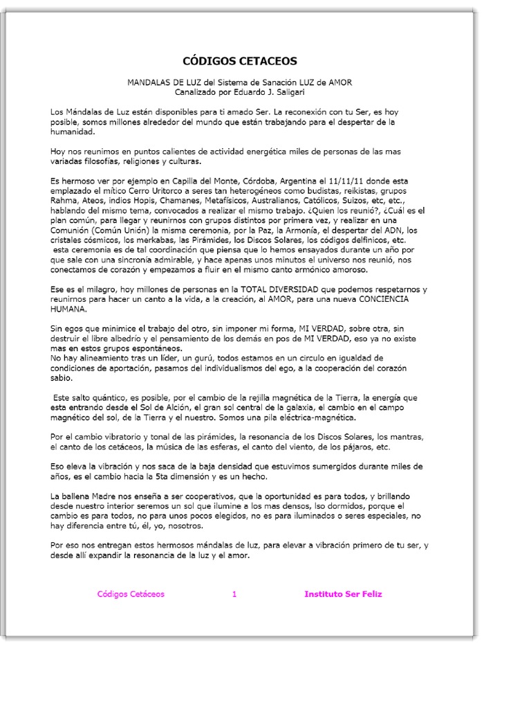 CÓDIGOS CETACEOS. MANDALAS de LUZ Del Sistema de Sanación LUZ de AMOR Canalizado Por Eduardo J ...