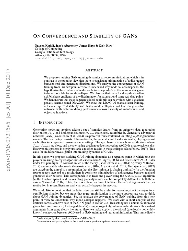 On Convergence and Stability of Gans | PDF | Mathematical Optimization ...