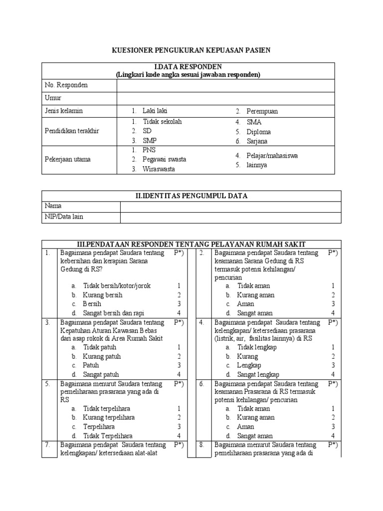 Form Penilaian Kepuasan Pasien | PDF
