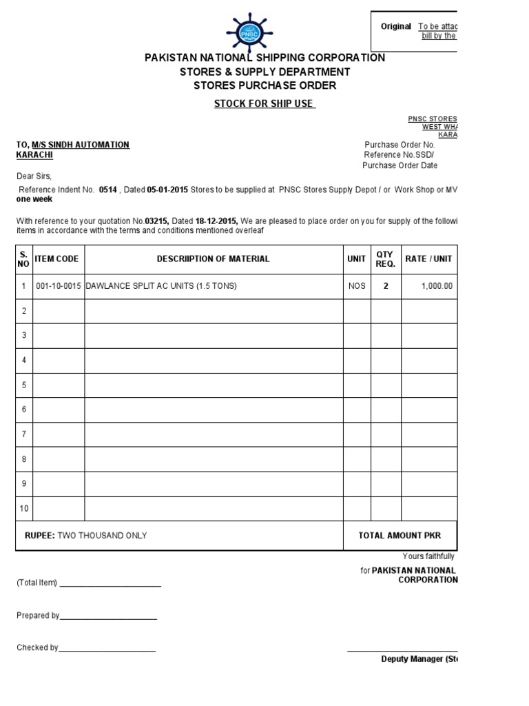 PURCHASE ORDER SAMPLE | PDF | Pakistan