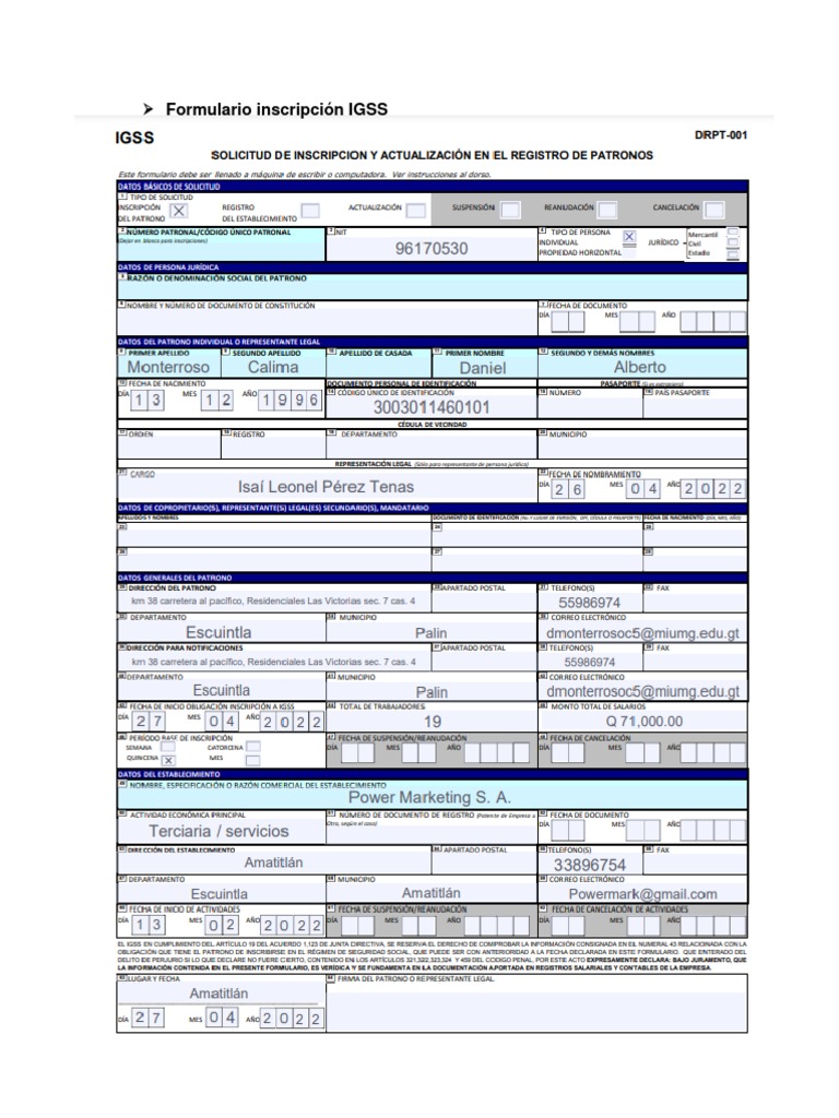 Formulario Inscripción Igss Pdf