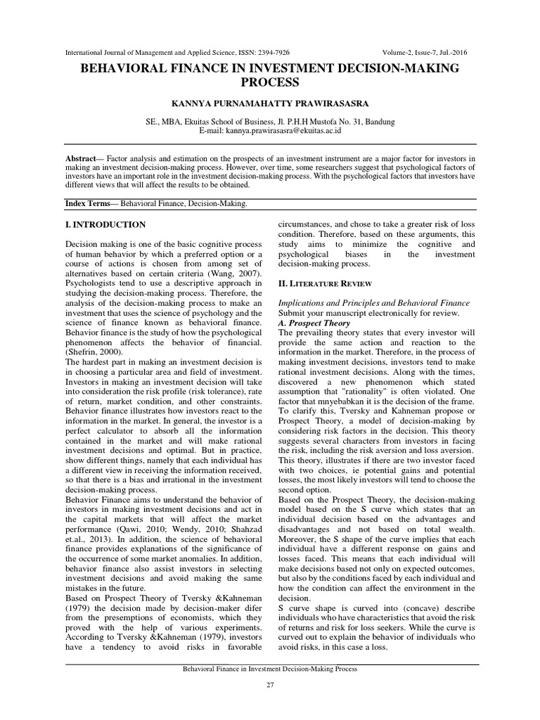 Article 1 Behavioral Finance in Investment Decision Making Process ...