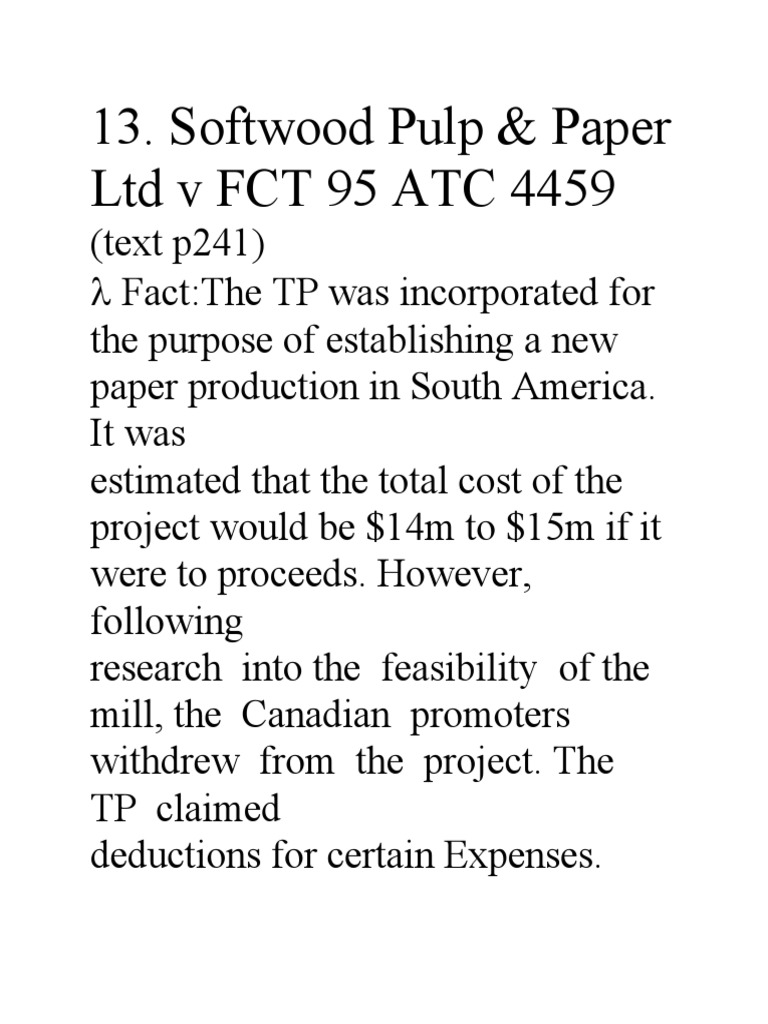 Case Law Softwood Pulp Paper LTD V FCT 95 ATC 4459 | PDF