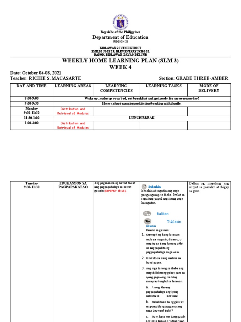 Weekly Home Learning Plan Week 3. | PDF
