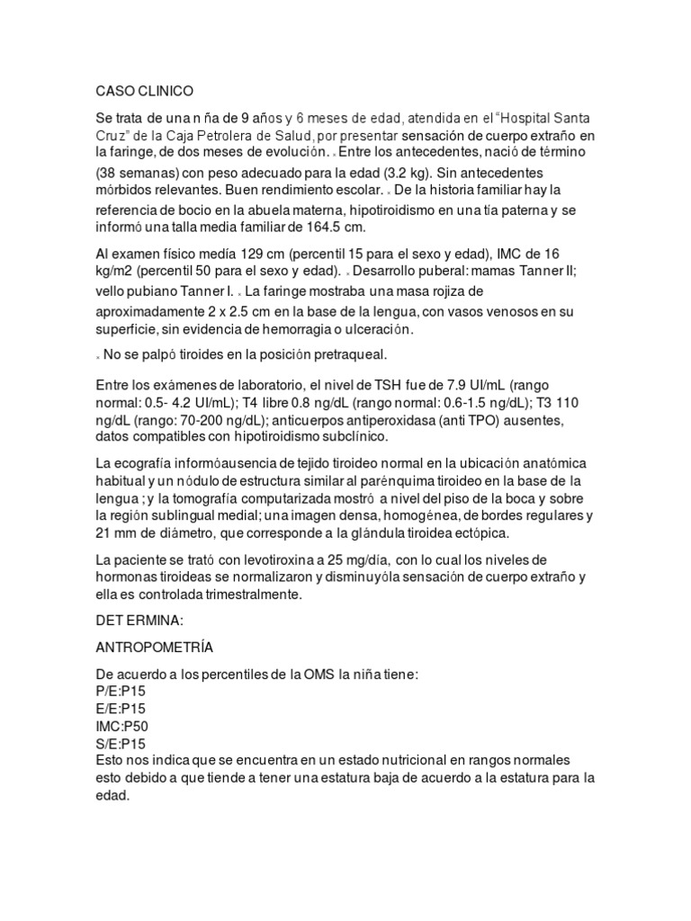 Caso clínico de hipotiroidismo subclínico por glándula tiroidea ... Caso clínico de hipotiroidismo subclínico por glándula tiroidea ...