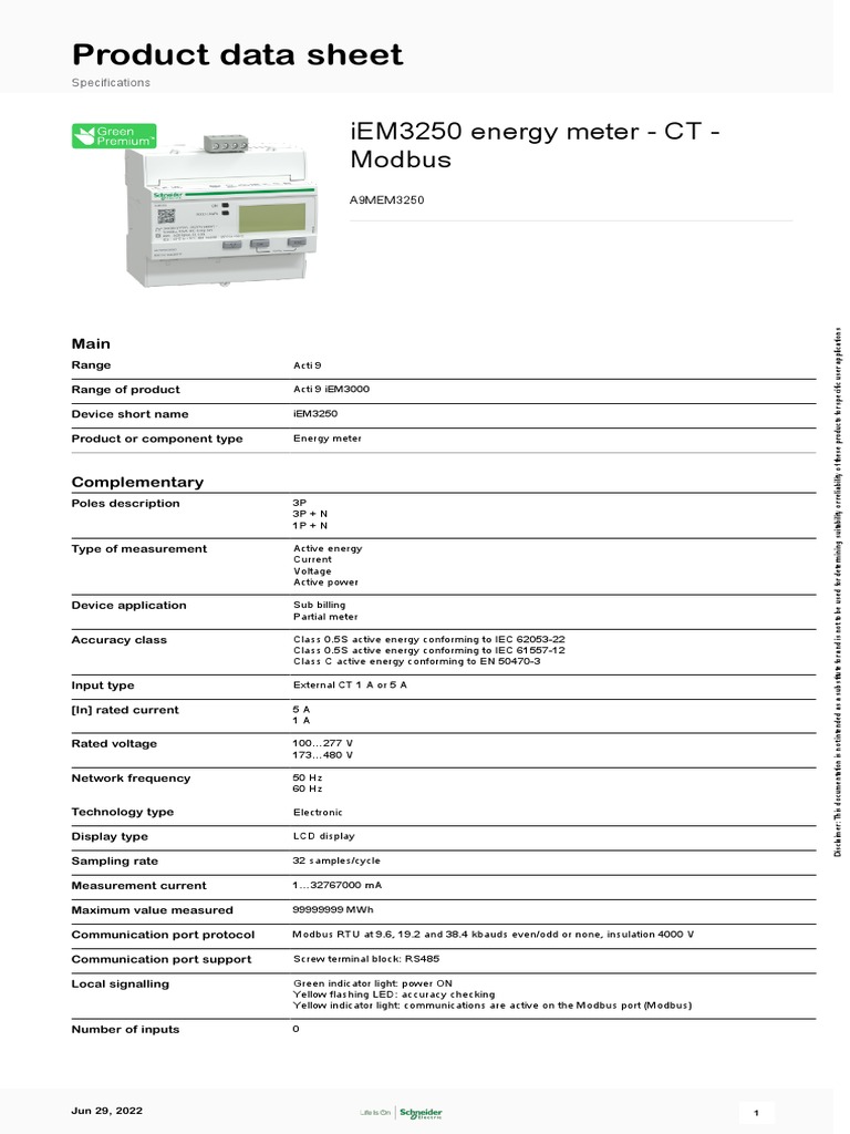 Acti 9 iEM3000 - A9MEM3250 | PDF | Amplifier | Manufactured Goods