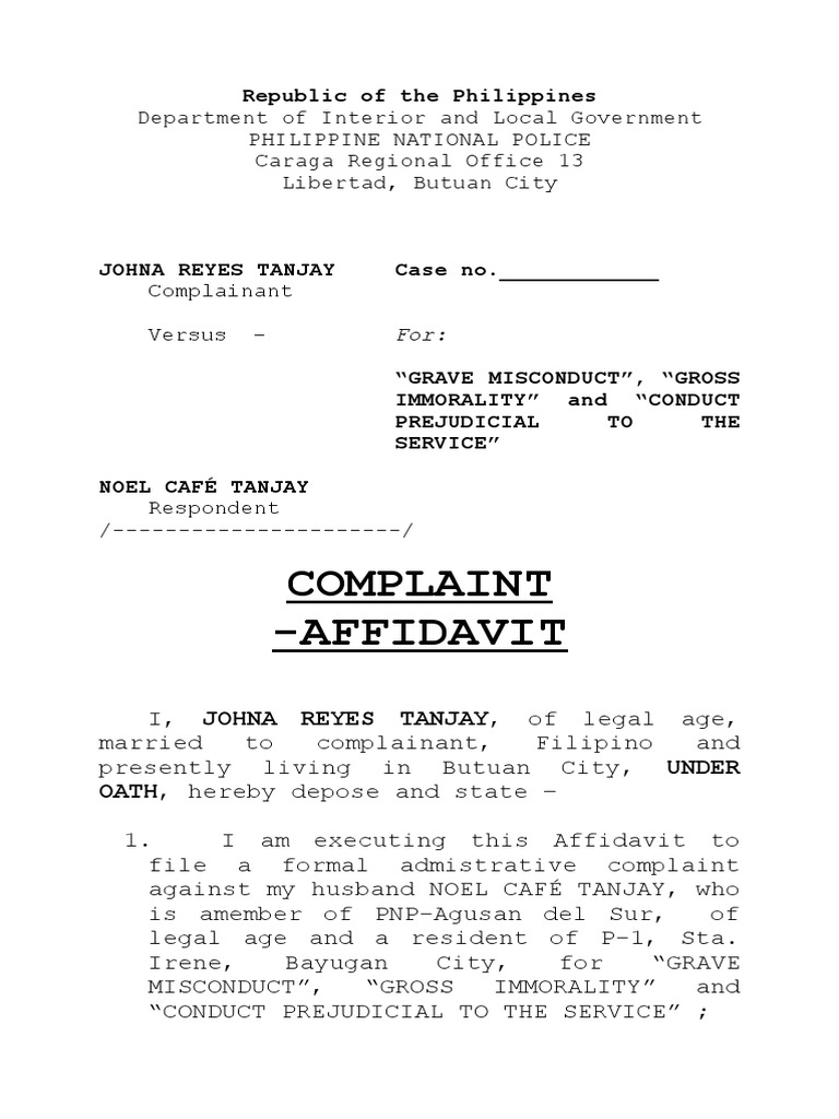 Administrative Complaint - Tanjay | PDF | Affidavit | Social Institutions