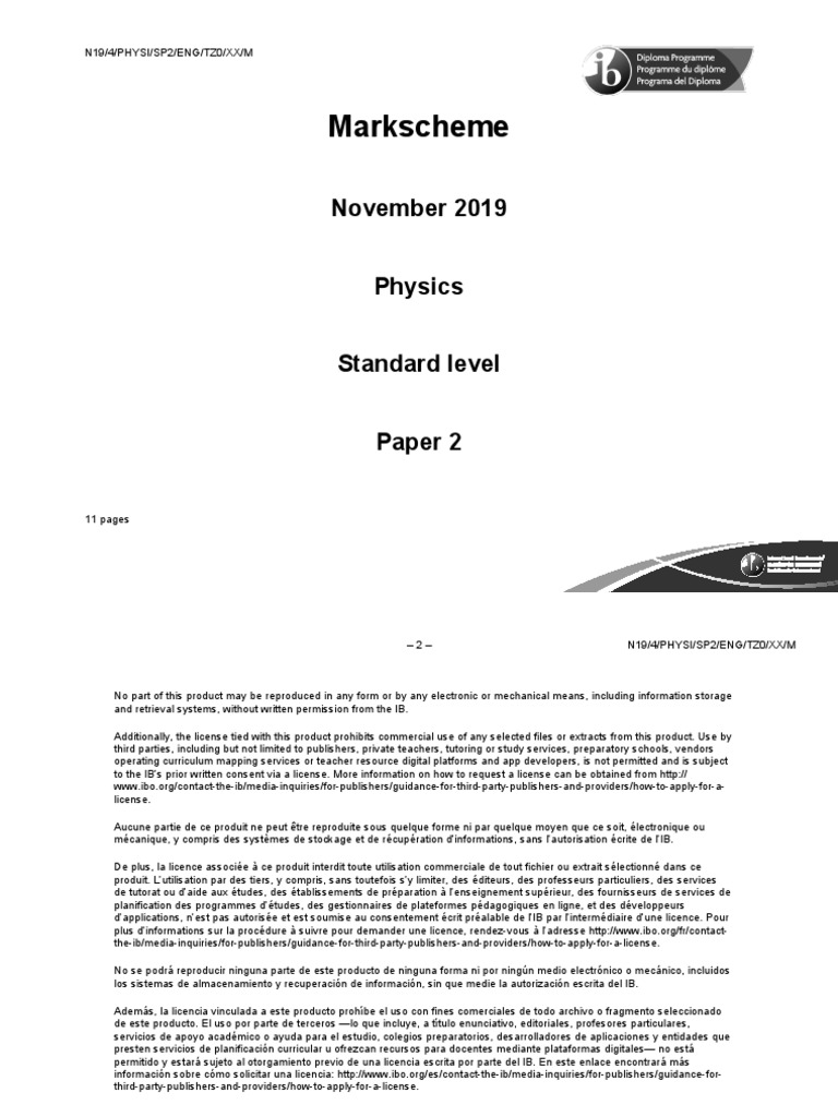 Physics Paper 2 SL Markscheme | PDF