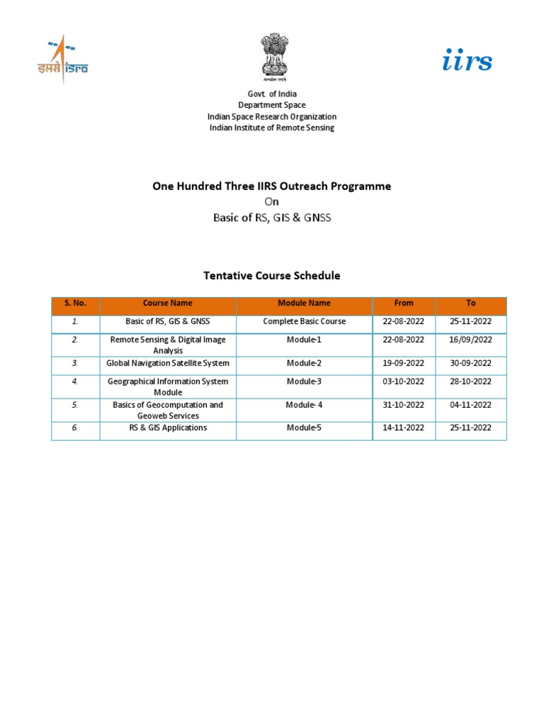 103rd Course Schedule | PDF | Geographic Information System | Remote ...