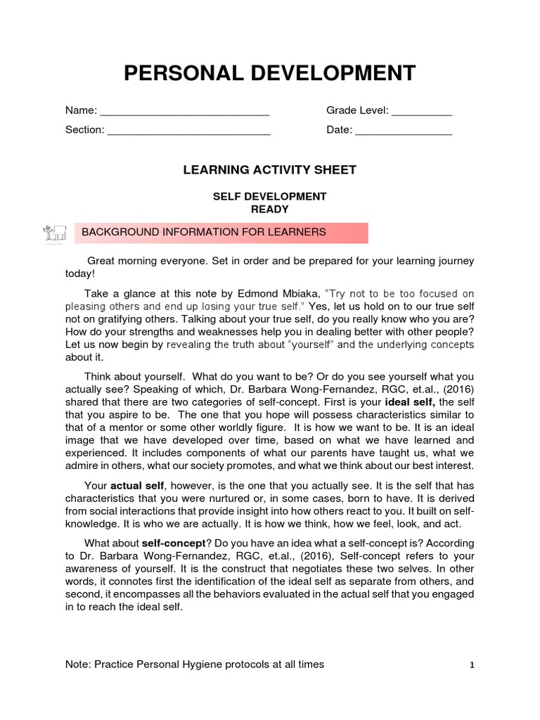 Personal Development Week 1 | PDF | Subject (Grammar) | Self Concept