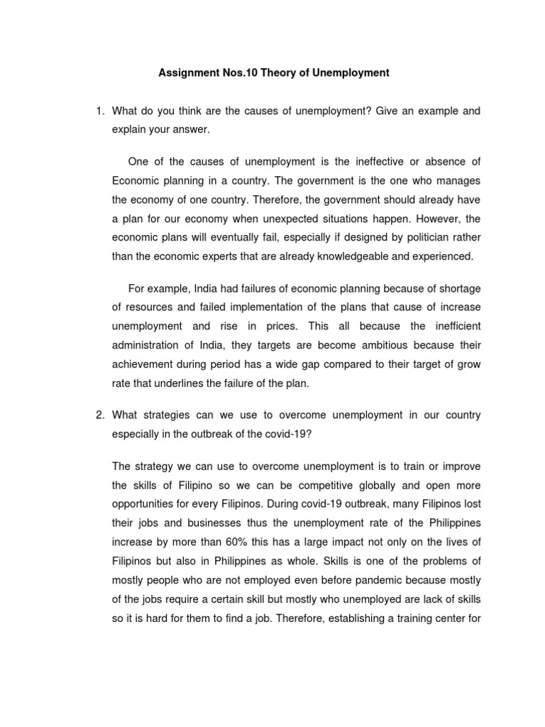 Assignment Nos.10 Theory of Unemployment | PDF