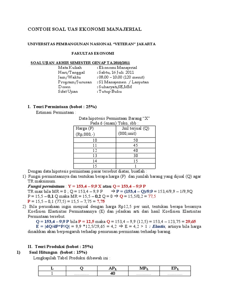 Contoh Soal Uas Ekonomi Manajerial | PDF