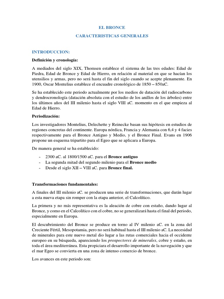 Caracteristicas Generales Del Edad Del Bronce | PDF | Edad de Bronce ...
