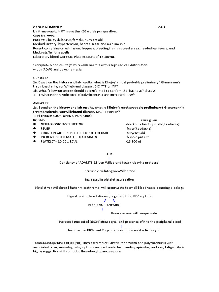TTP and Hypofibrinogenemia Case Study | PDF | Coagulation | Anemia