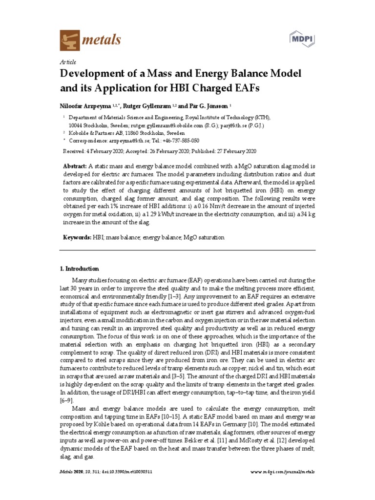 Development of A Mass and Energy EAF Balance Model | PDF | Iron | Steel