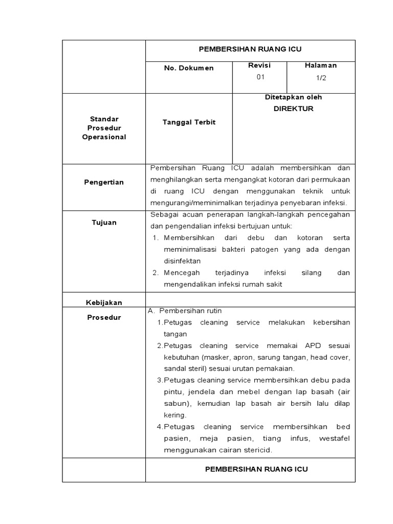 Spo Pembersihan Ruang Icu | PDF