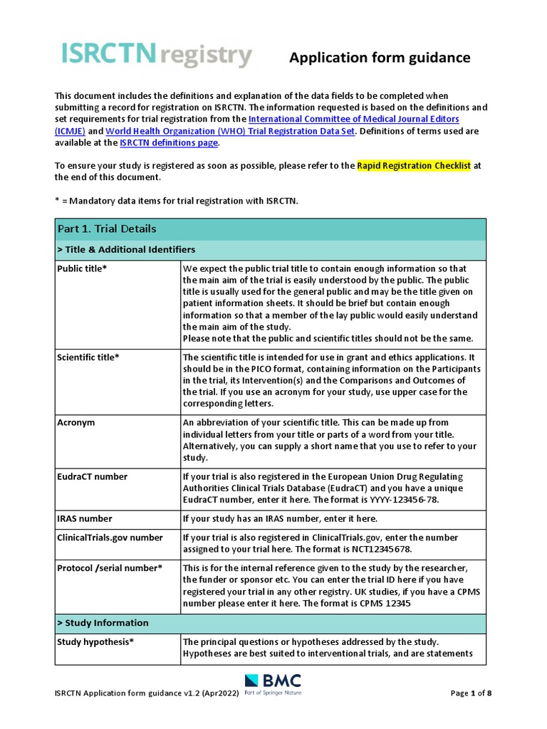ISRCTN Registration Form Guidance | PDF | Invoice | Clinical Trial