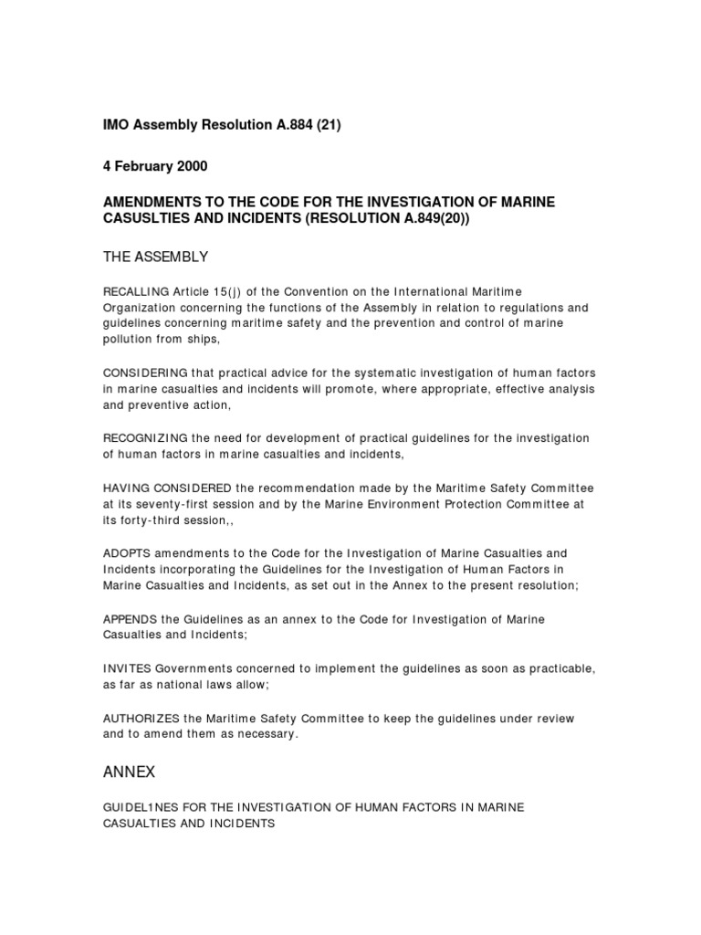 Code For The Investigation of Marine Casuslties and Incidents | PDF ...