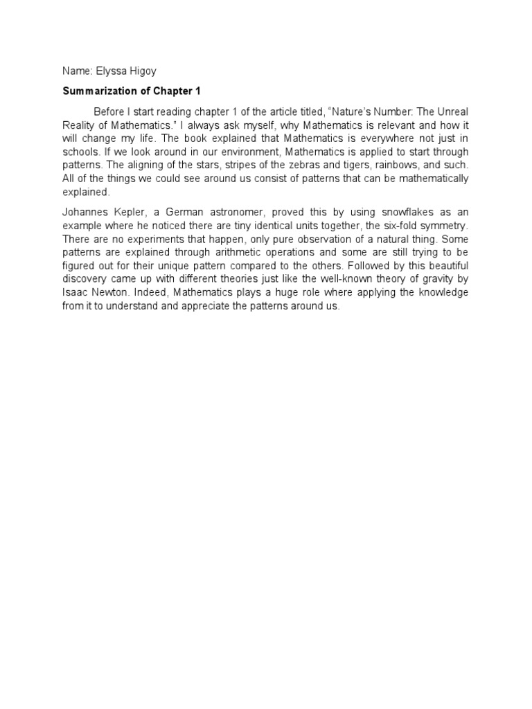Chapter 1 Summarization Nature Numbers Pdf