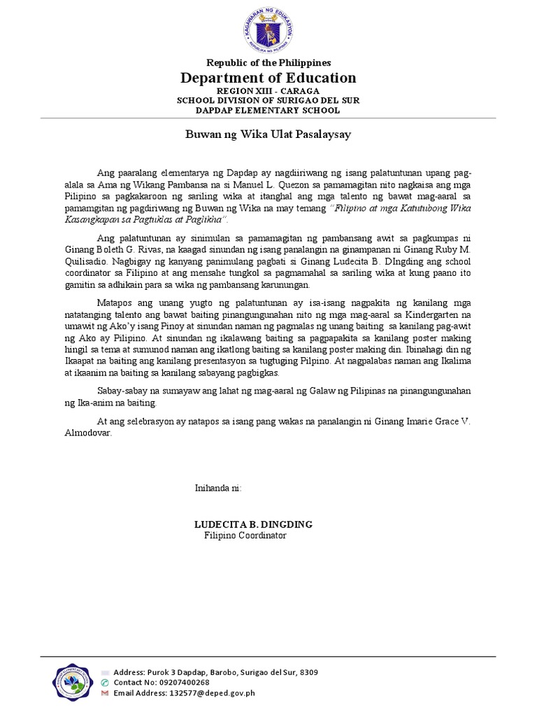 Narrative Report in Buwan NG Wika | PDF