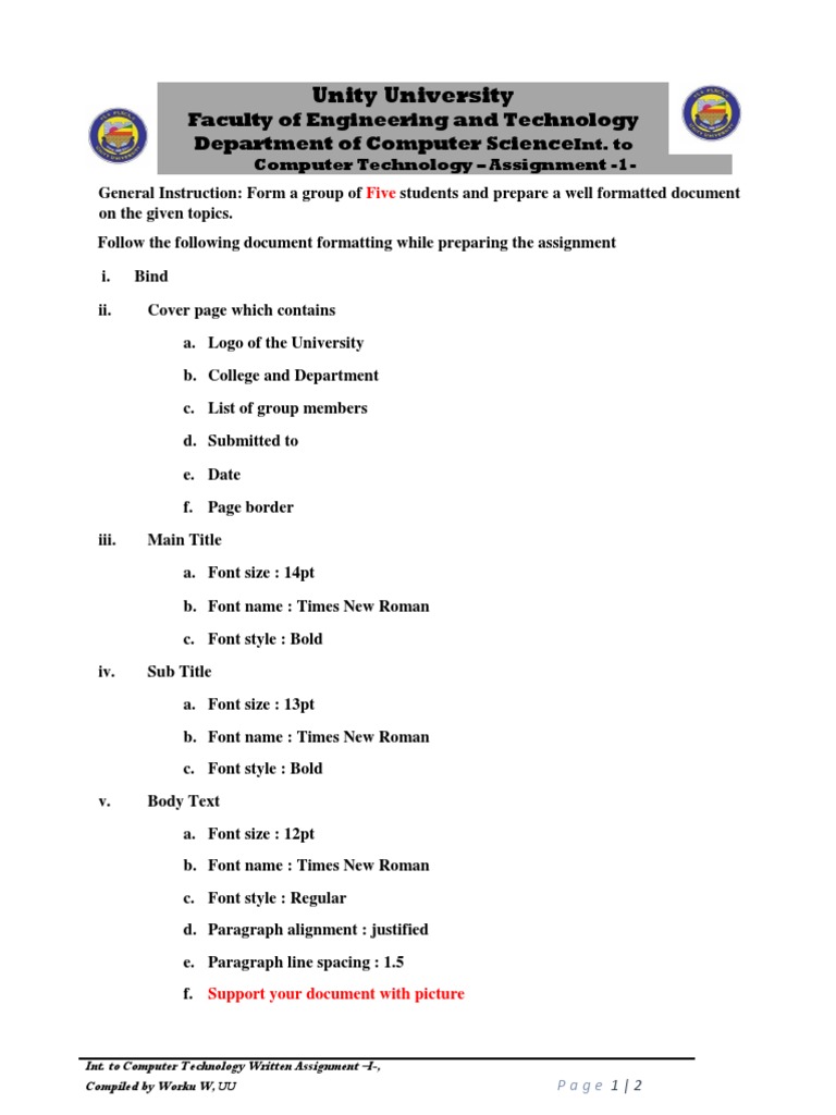 Unity University: Faculty of Engineering and Technology Department of Computer Science | PDF ...