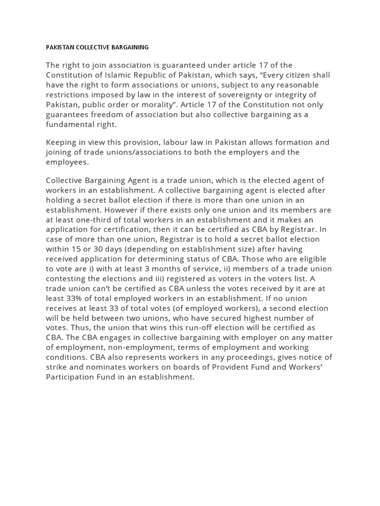 Collective Bargaining Agents in Pakistan | PDF