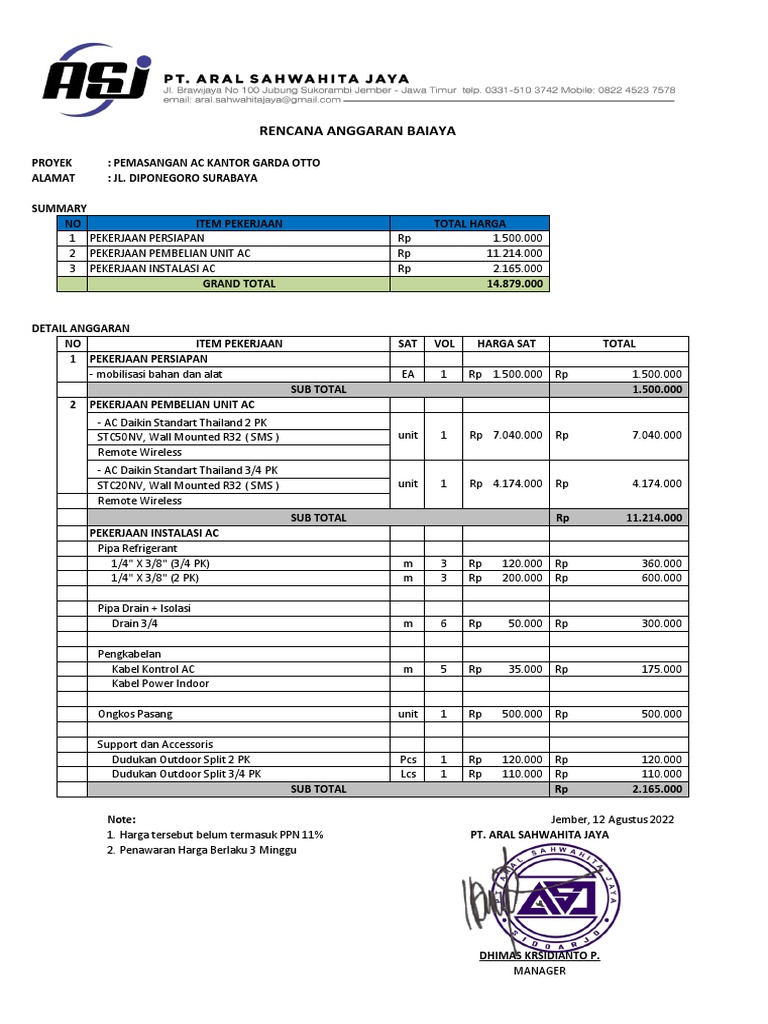 Rab Pekerjaan Pemasangan Ac | PDF
