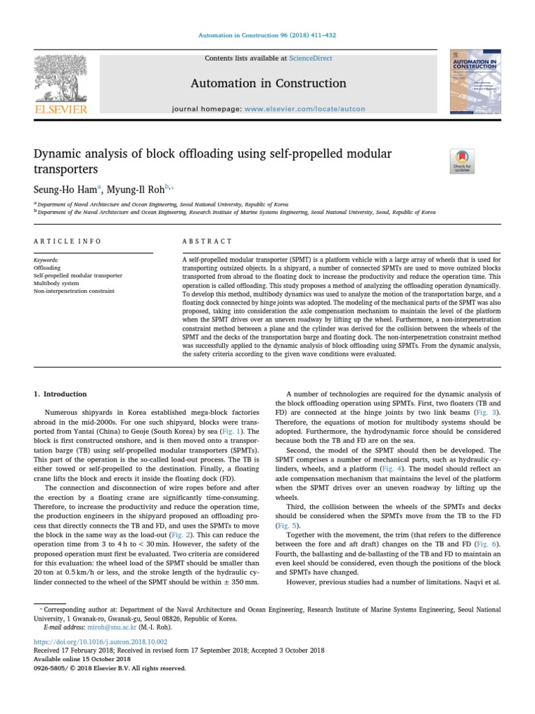 Dynamic Analysis Of Block Offloading Using Self Propelled Modular