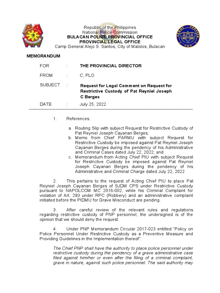 Legal-Comment-Restrictive-Custody (1) | PDF | Crimes | Crime & Violence