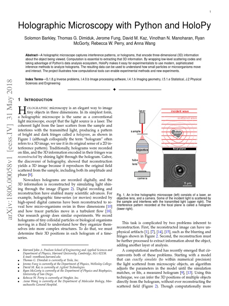 Holographic Microscopy With Python and Holopy | PDF | Holography | Statistical Inference