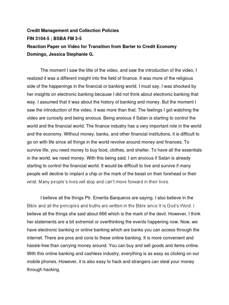 Reflection Paper On Transition From Barter Economy To Credit Economy ...