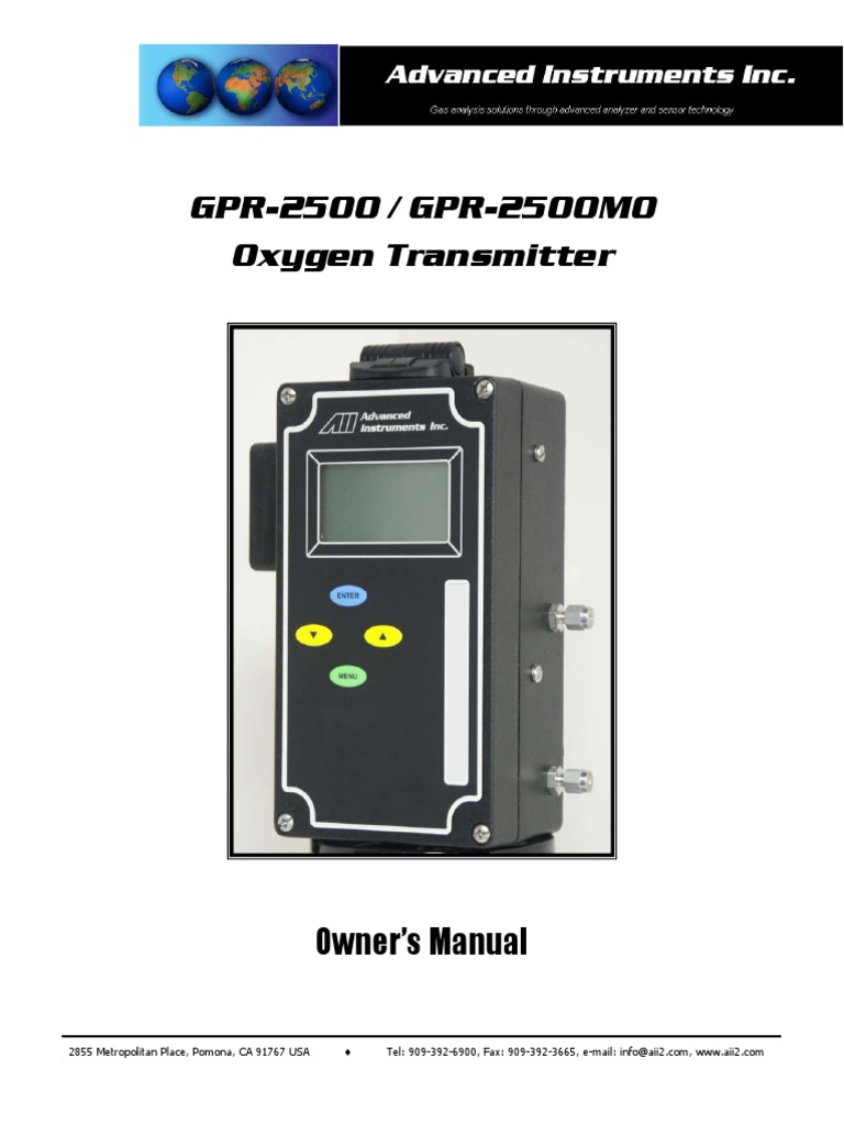 GPR-2500 Oxygen Transmitter Manual | PDF | Flow Measurement | Calibration