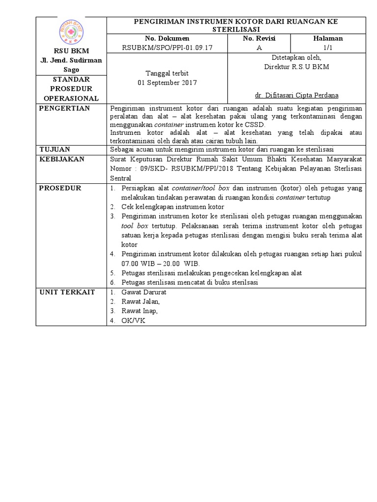 Pengiriman Instrumen Kotor Ke CSSD | PDF