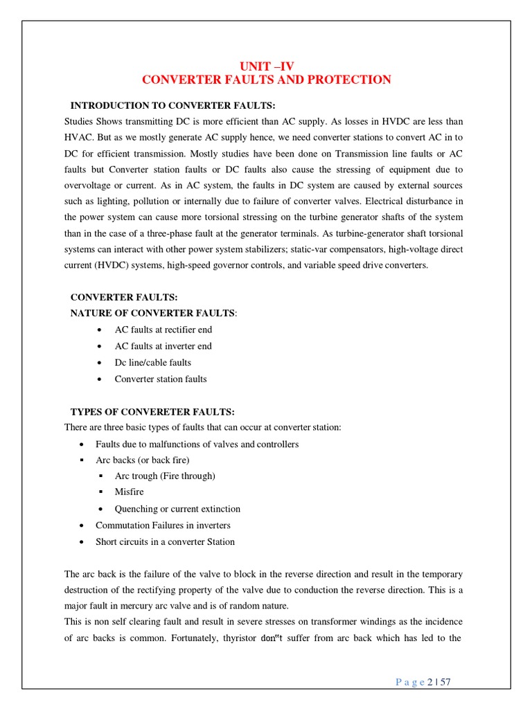 Unit-4 - CONVERTER FAULTS AND PROTECTION | PDF | High Voltage Direct ...